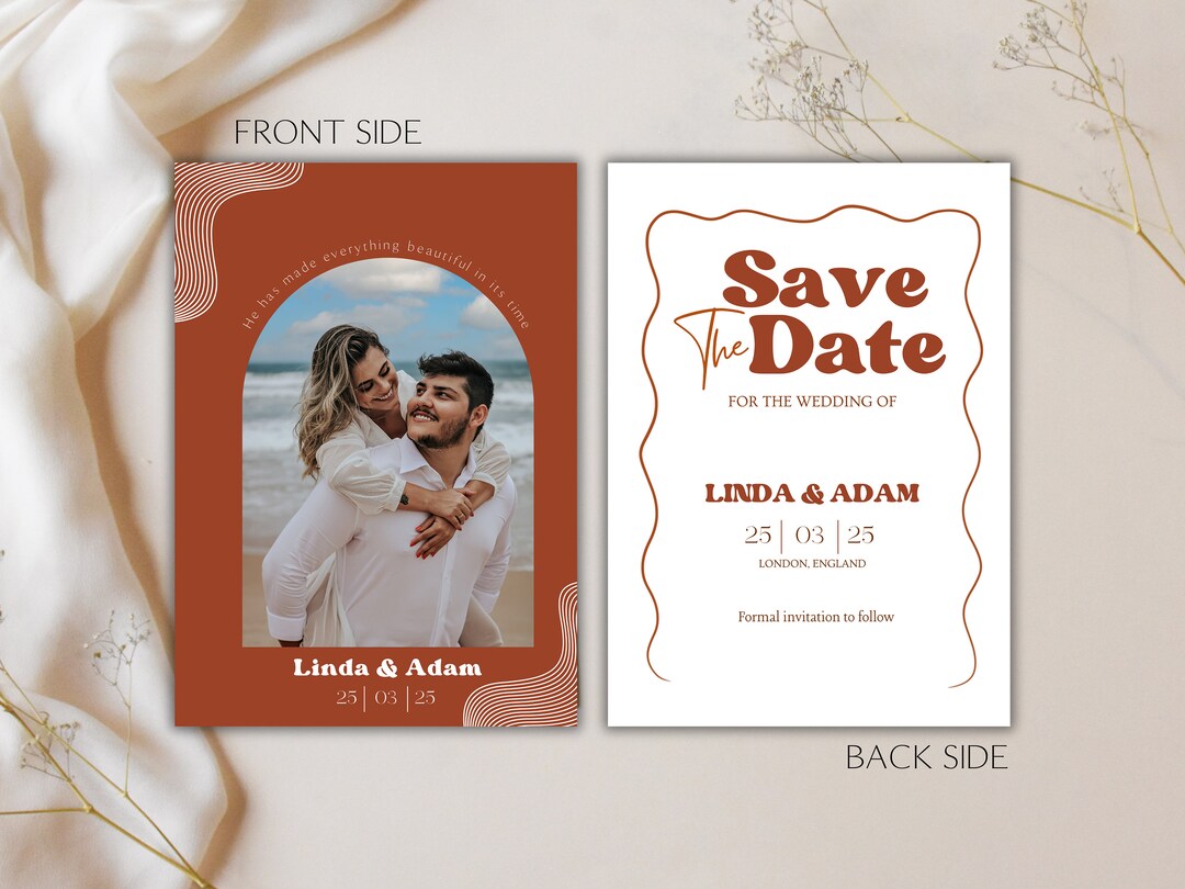 Terracotta Save the Date, Christian Wedding Invitation, Minimalist ...