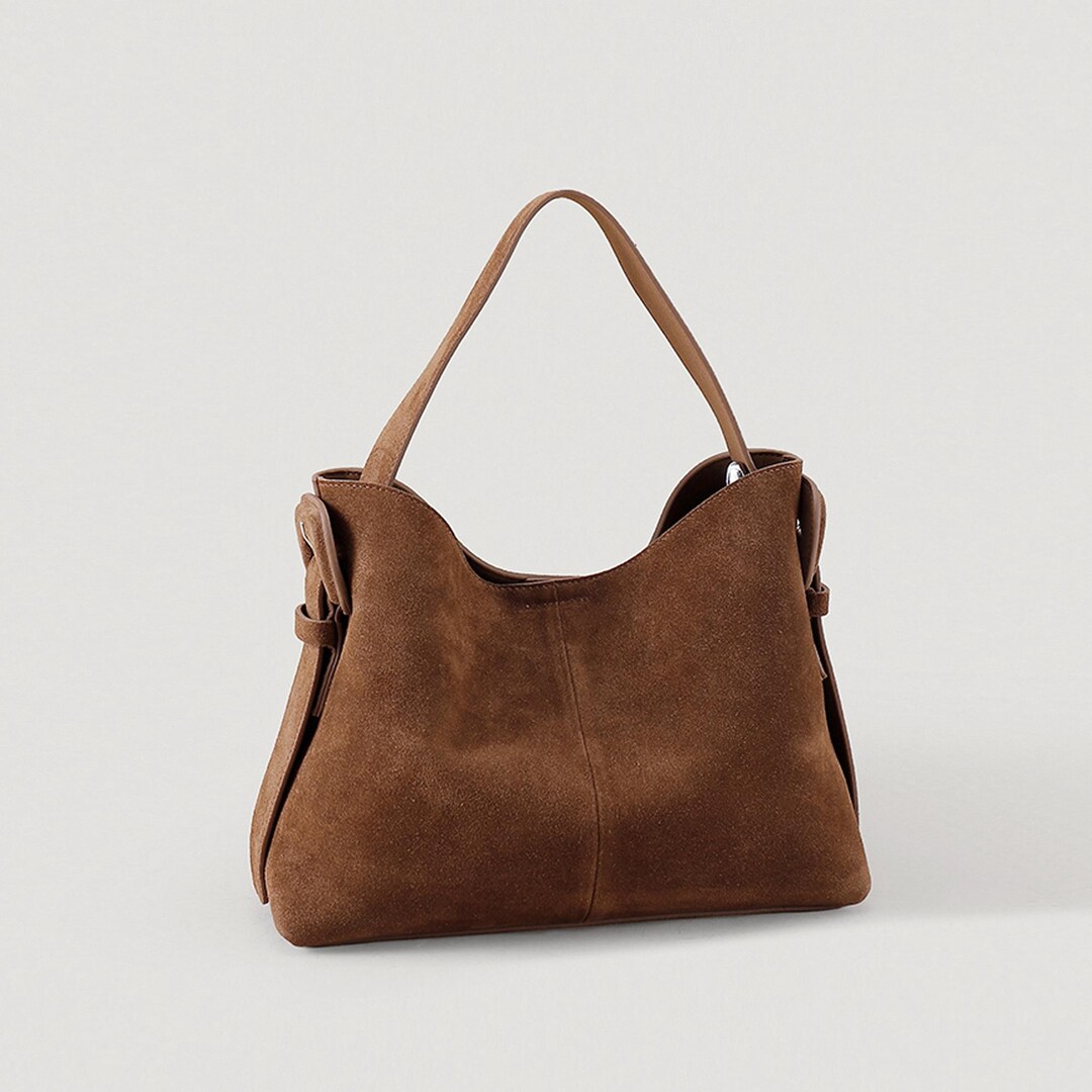 Suede Handbag,genuine Leather Shoulder Bag,minimal Design Tote Bag - Etsy
