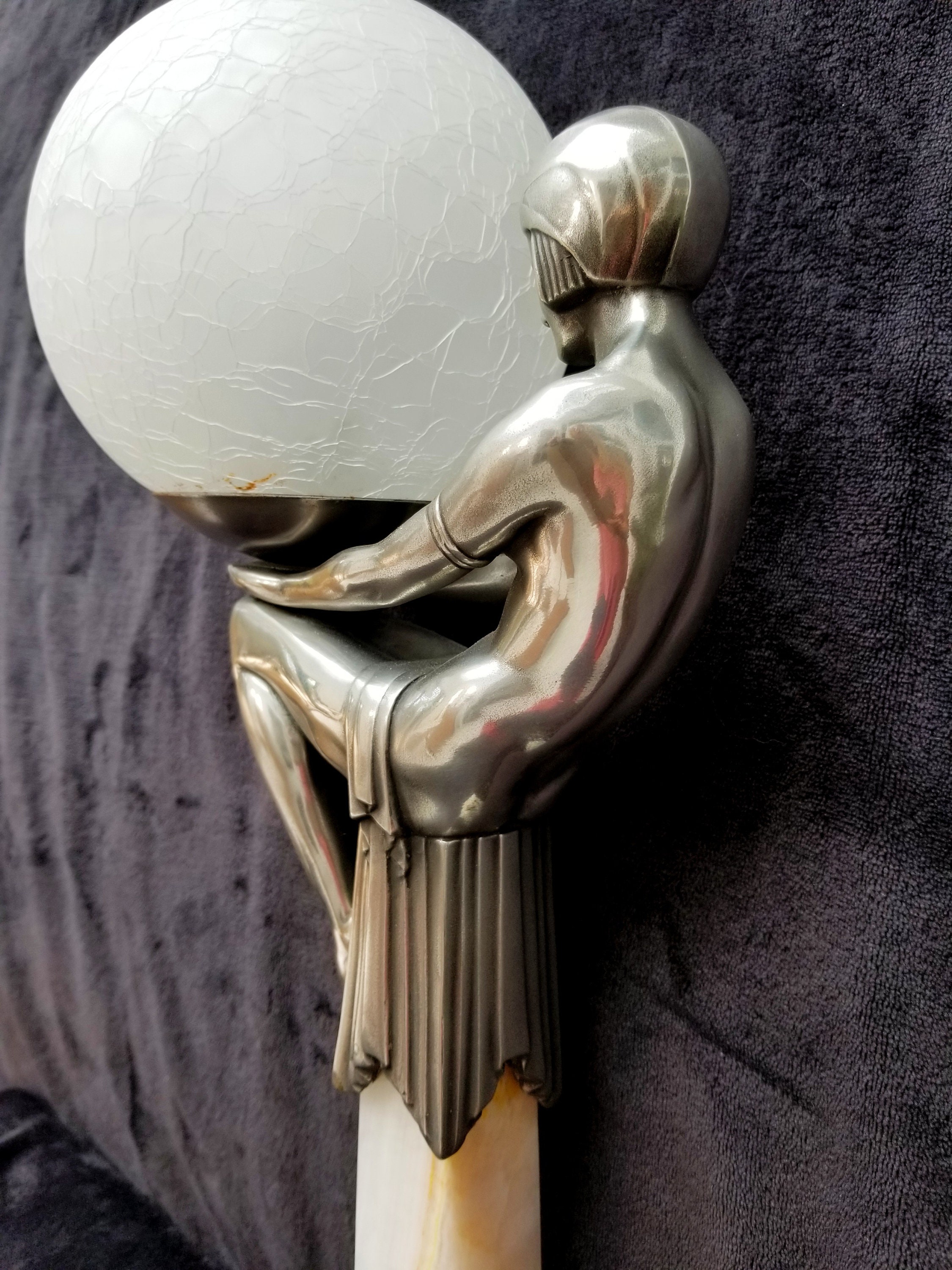 Art Deco Obelisk Lady Lamp Silver / White Marble After M Le Verrier ...