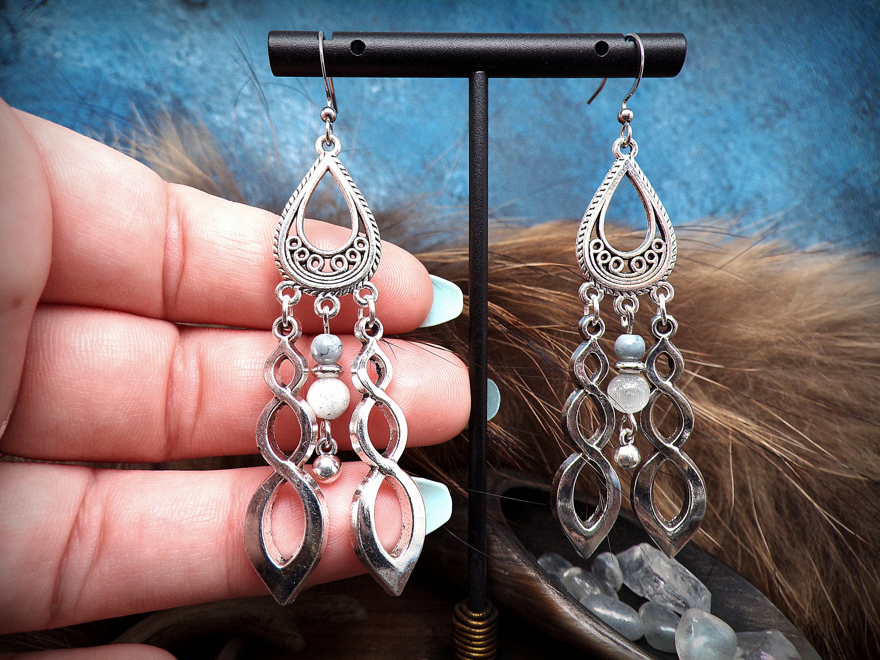 Viking, Nordic Earrings Elves Collection Long, Natural Pearls Silver ...