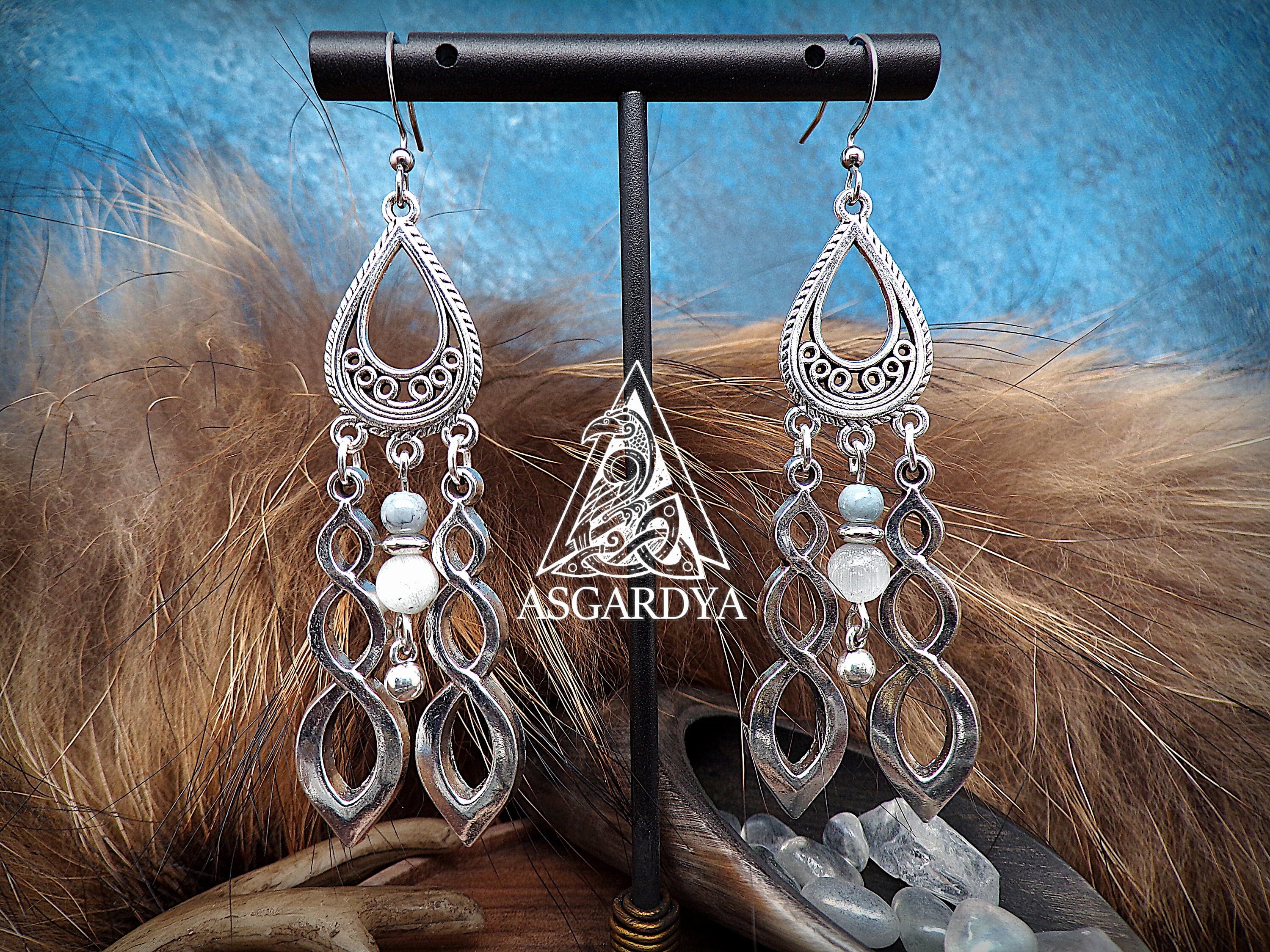 Viking, Nordic Earrings Elves Collection Long, Natural Pearls Silver ...