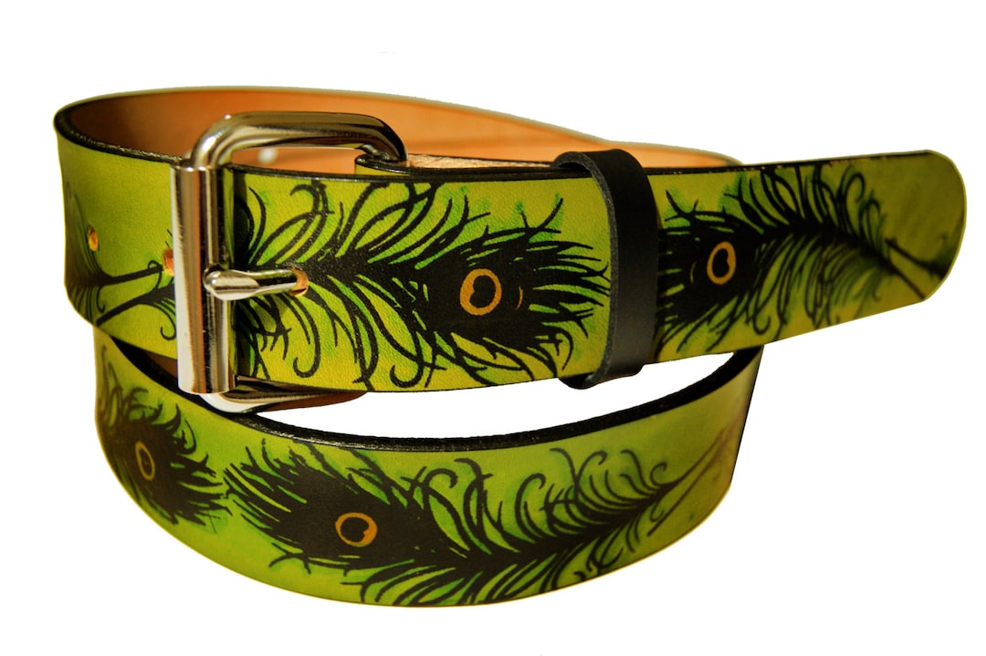 Peacock Feather Leather Belt: Artisan Handmade Veg Tan Belt - Etsy