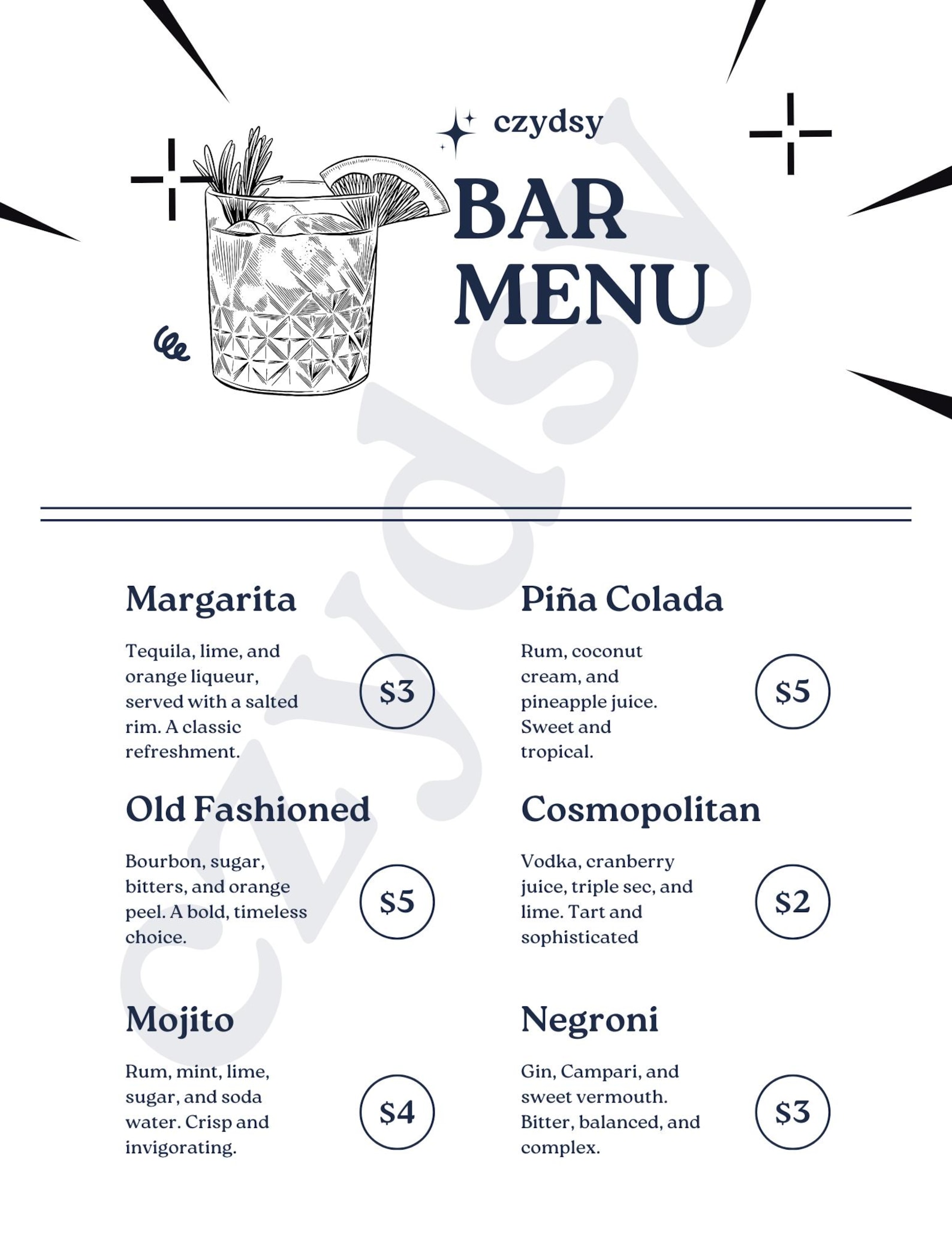 Editable Bar Menu Templates: Stylish Designs (digital Download) - Etsy