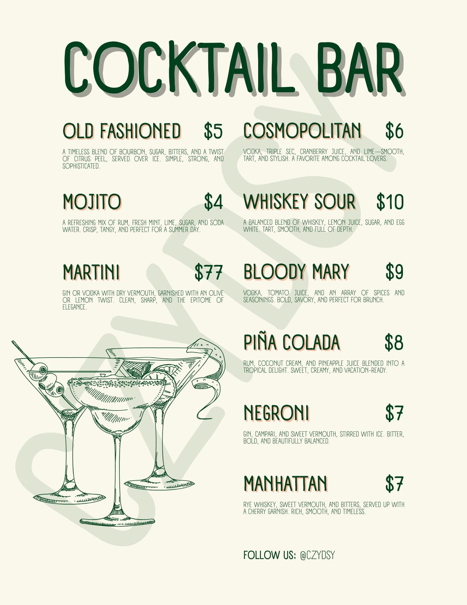 Editable Bar Menu Templates: Stylish Designs (digital Download) - Etsy