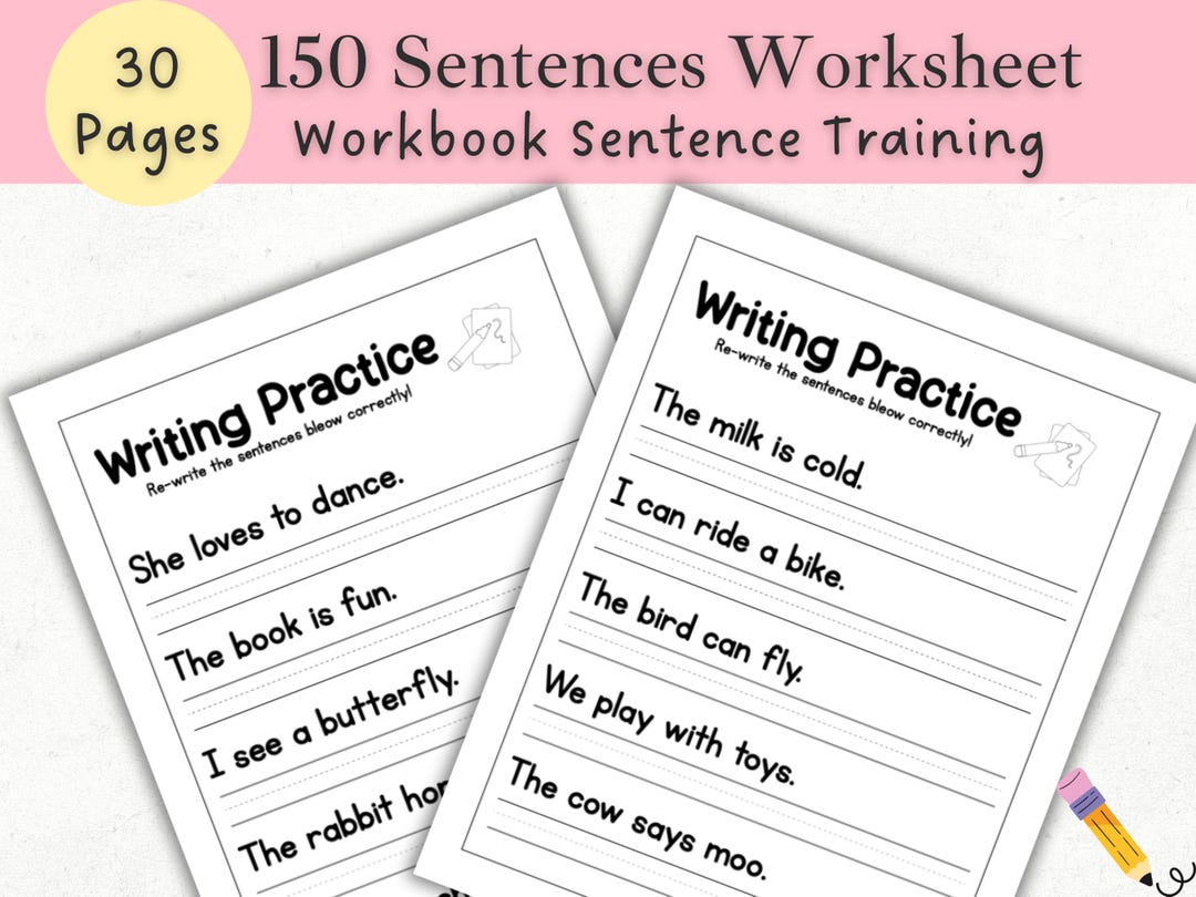 150 Sentences Writing Worksheets, Sentence Writing Activity, 1st-3rd ...