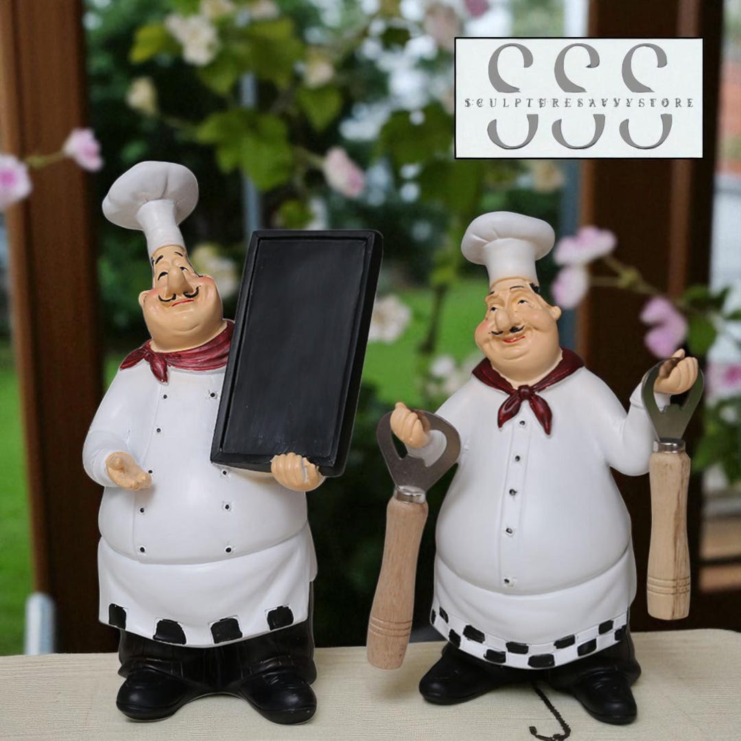 Funny Chef Figurines Set – Kitchen Decor, Wine Holder & Bar Gift - Etsy