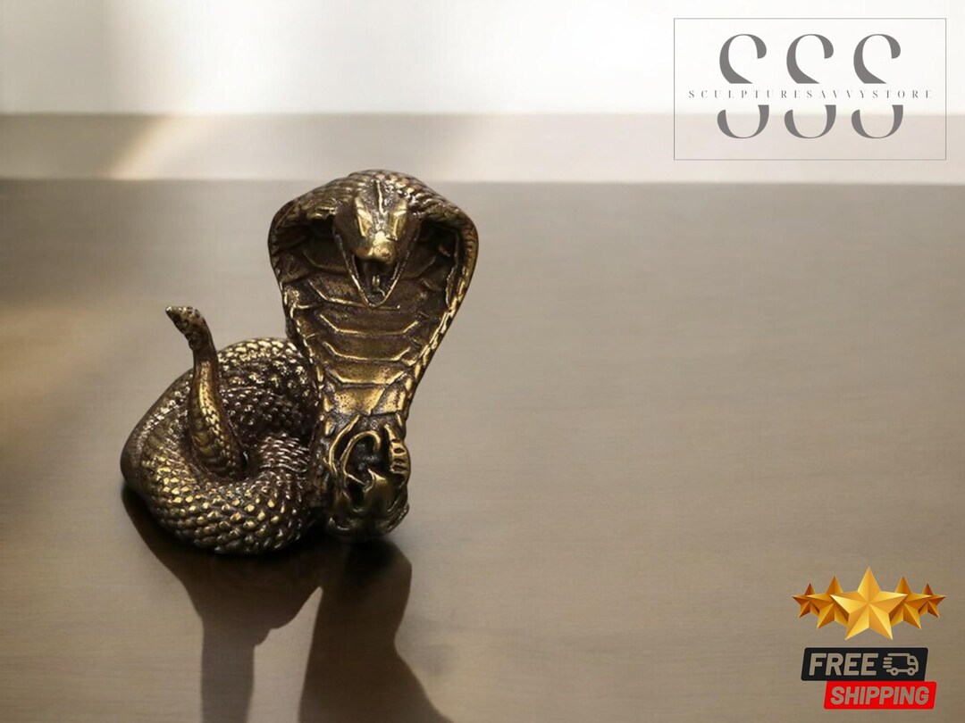 Bronze Cobra Snake Figurine | Zodiac Animal Statue | Mini Copper Boa ...