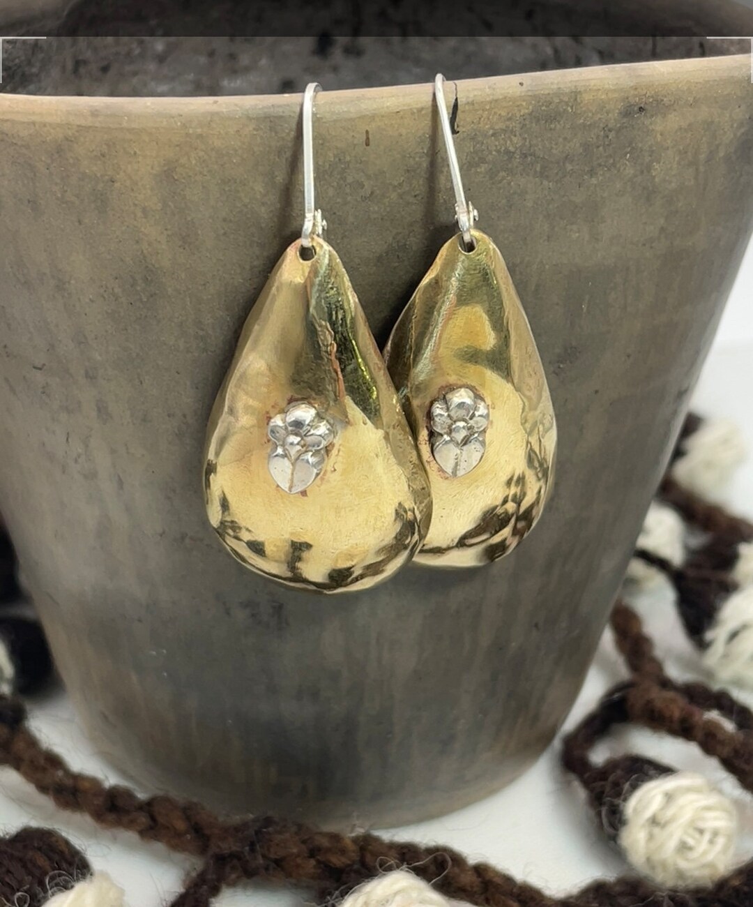 Hand Forged Bronze Teardrop and Flaming Heart Earrings - Etsy