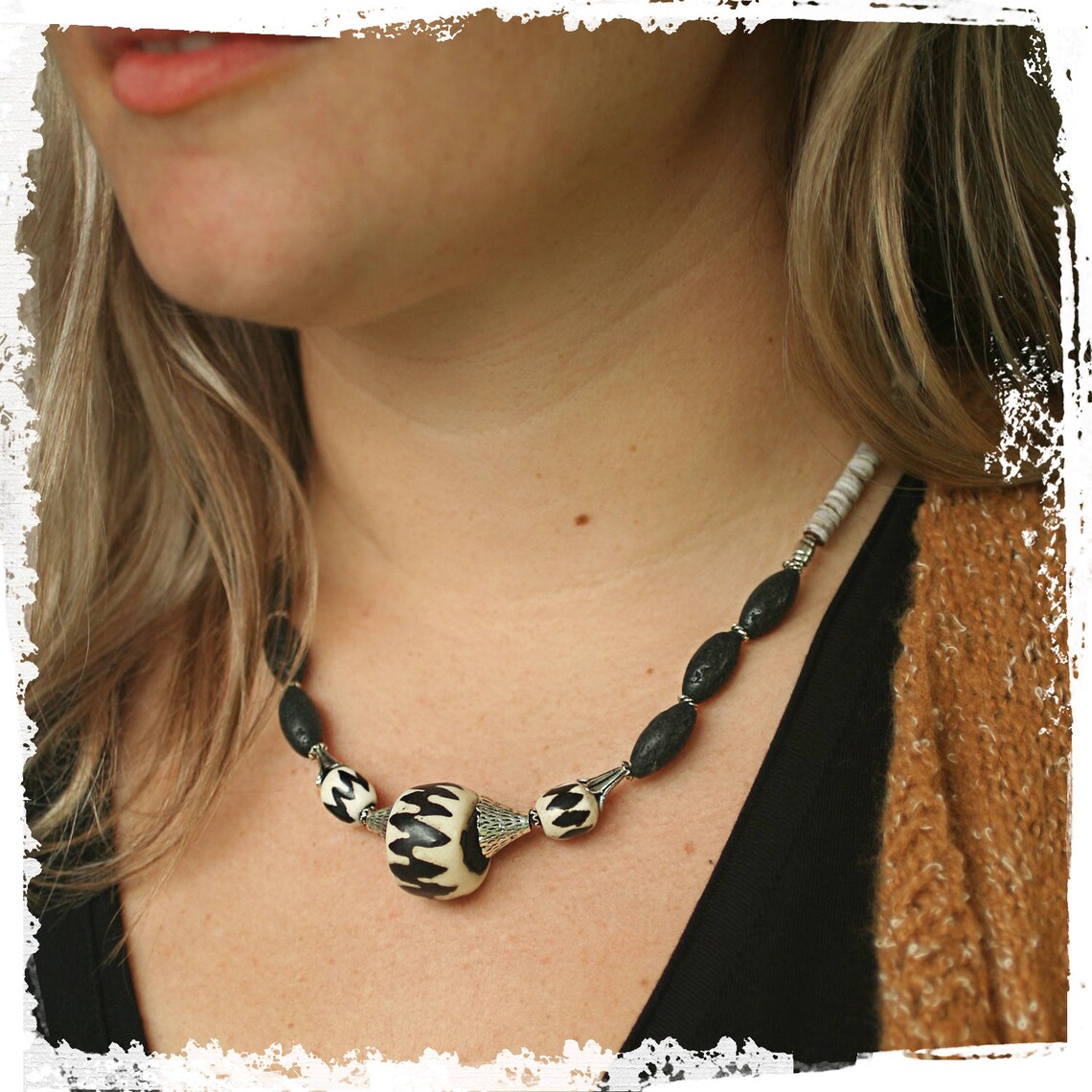 Bone and Shell Necklace Adjustable Unisex Gift Modern Tribal | Etsy