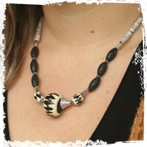 Bone and Shell Necklace Adjustable Unisex Gift, Modern Tribal Jewelry ...