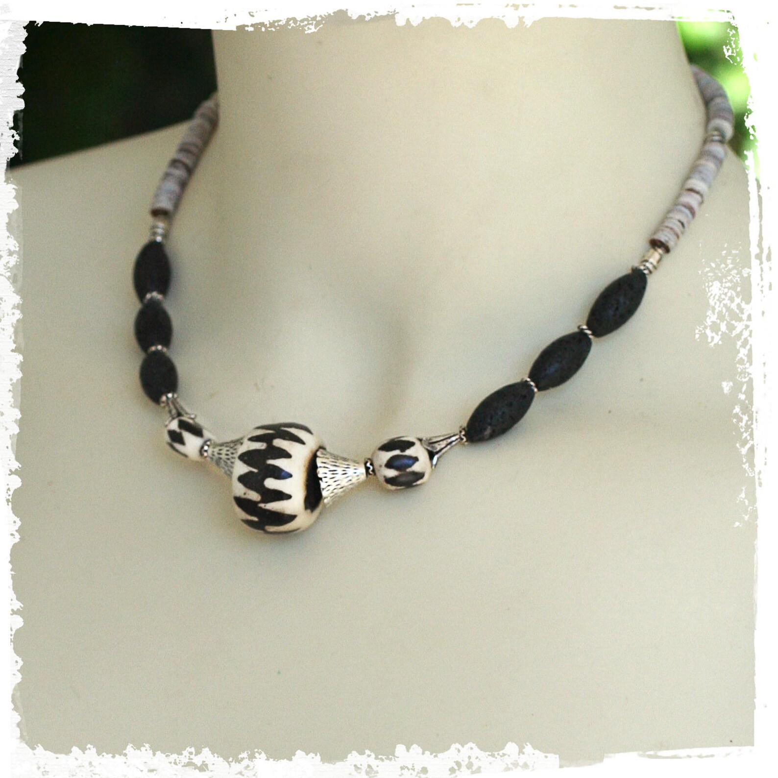 Bone and Shell Necklace Adjustable Unisex Gift Modern Tribal | Etsy