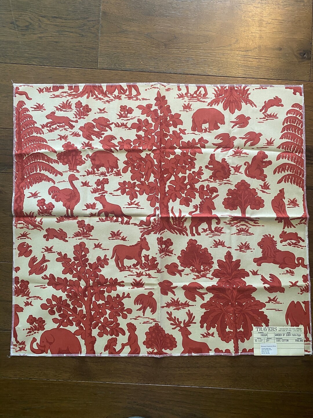 Vintage Travers Garden of Eden Red / Beige Fabric Sample From England ...