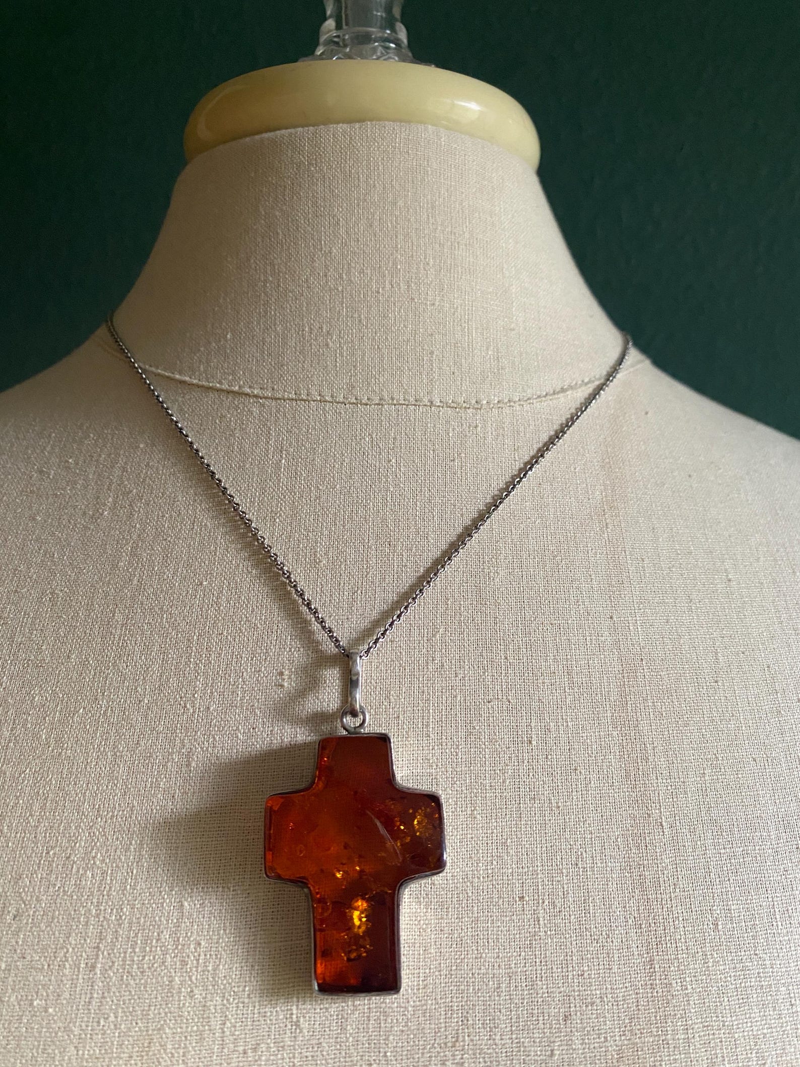 90s Amber Ans Sterling Silver Large Baltic Cross Pendant - Etsy