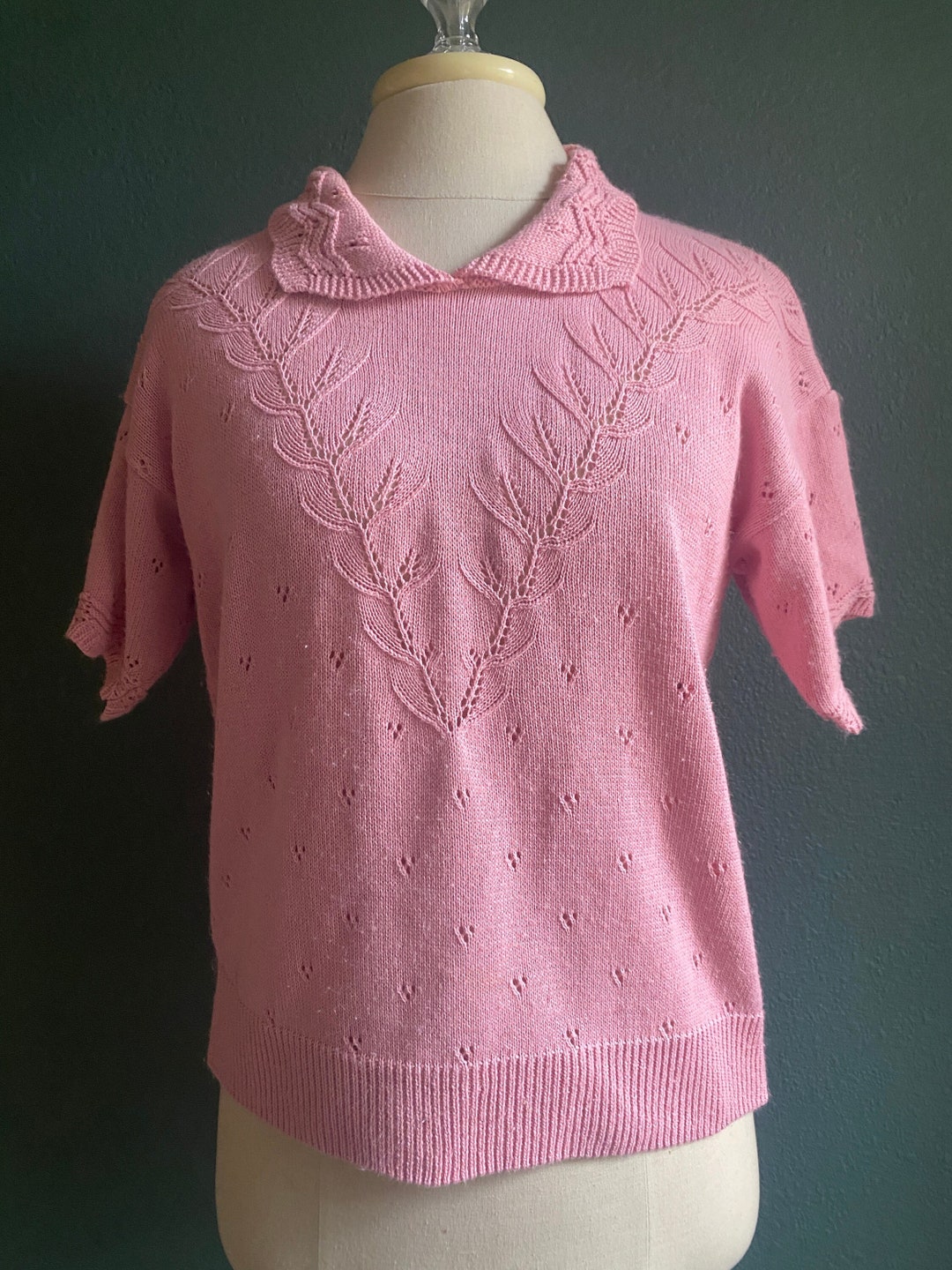 Vintage Pointelle Pullover Sweater / Rose Colored Sweater / Scalloped ...