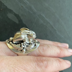 Vintage Large Sterling Silver Bunny Ring / Rabbit Ring / Nature Animal ...