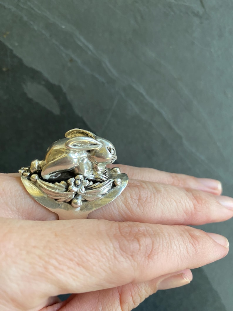 Vintage Large Sterling Silver Bunny Ring / Rabbit Ring / Nature Animal ...