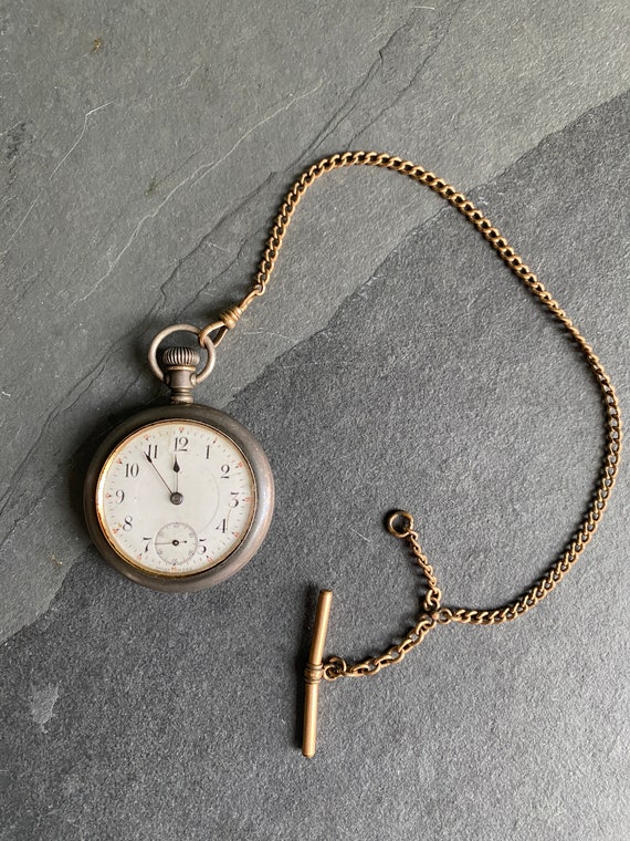 Antique Simon P.W.S. silver military watch with chain… - Gem