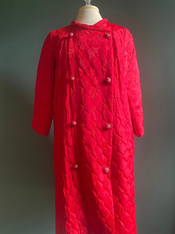 Vintage 1950s Quilted Apple Red Coat button front / D… - Gem