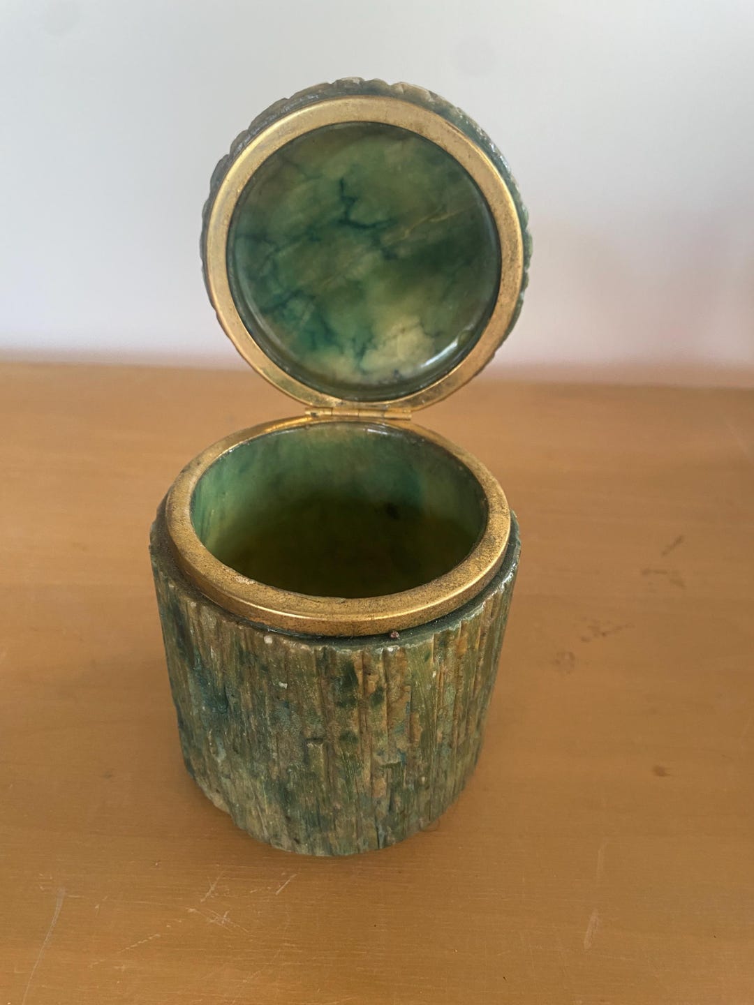 60’s Alabaster Green Stone Container / Trinket Dish / Jewlery Dish ...