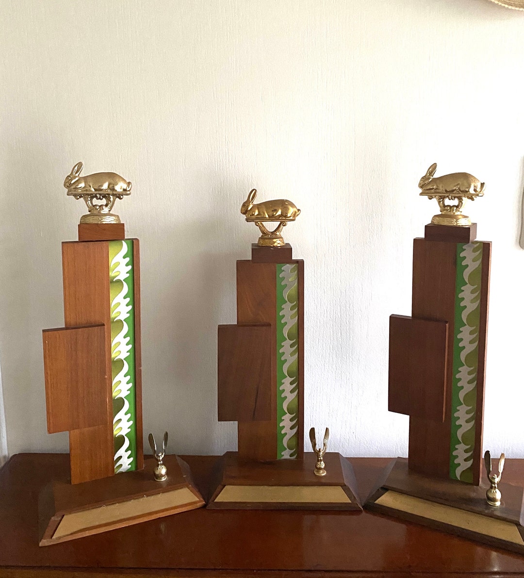 Set of 3 Mid Century Modern Rabbit Trophies / Mid Century Home Decor ...
