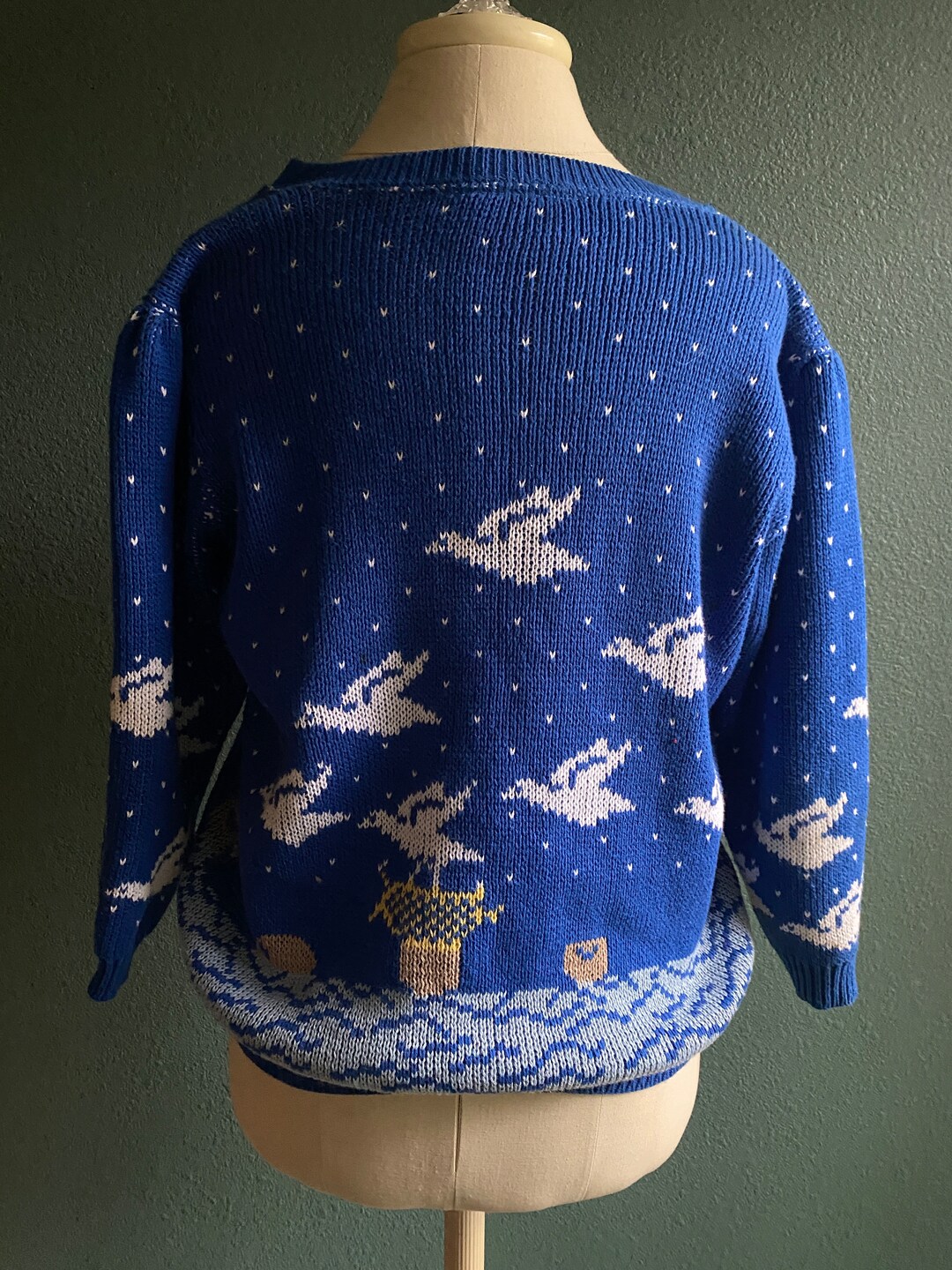 Vintage 90's Bird Sweater / Blue Sweater / Sail Boat Sweater / Ocean ...