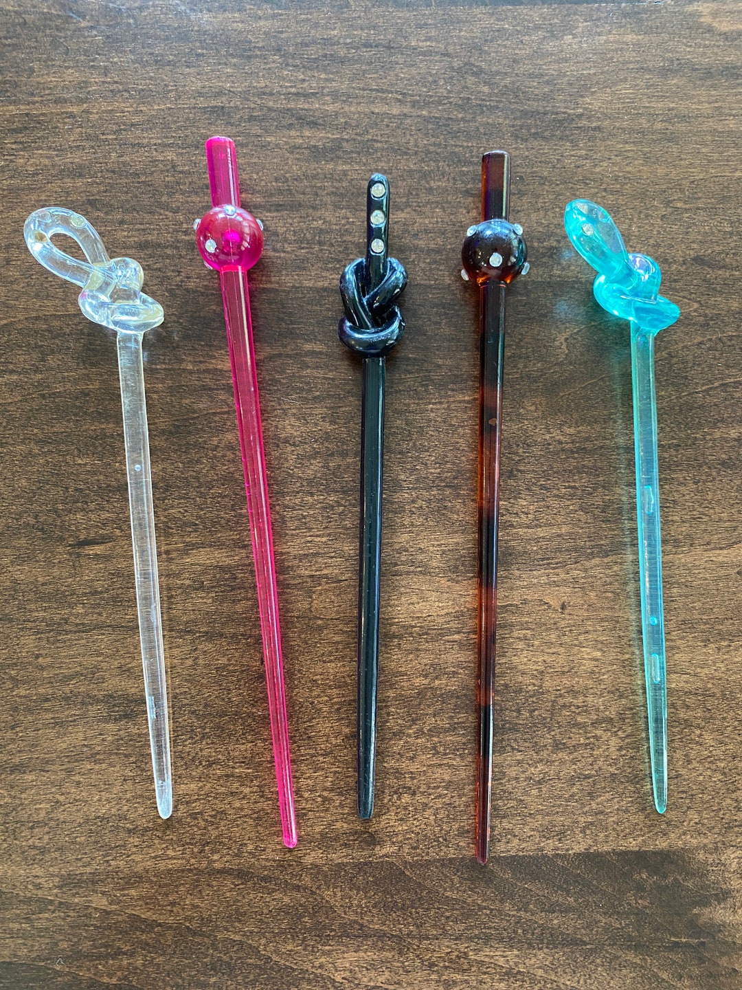 Set of 5 Vintage Acetate Hair Sticks With Rimestones - Etsy