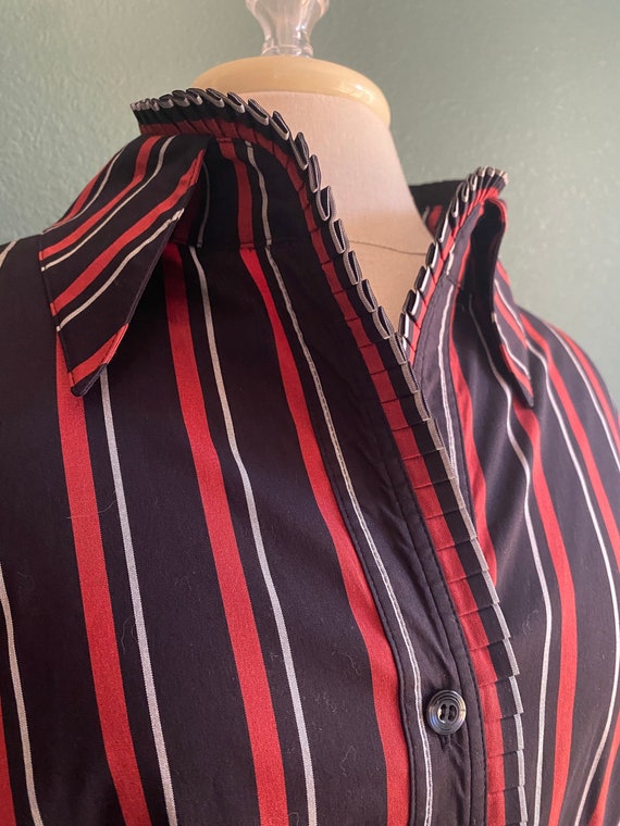 Vintage ruffle detailed striped shirt / striped blous… - Gem