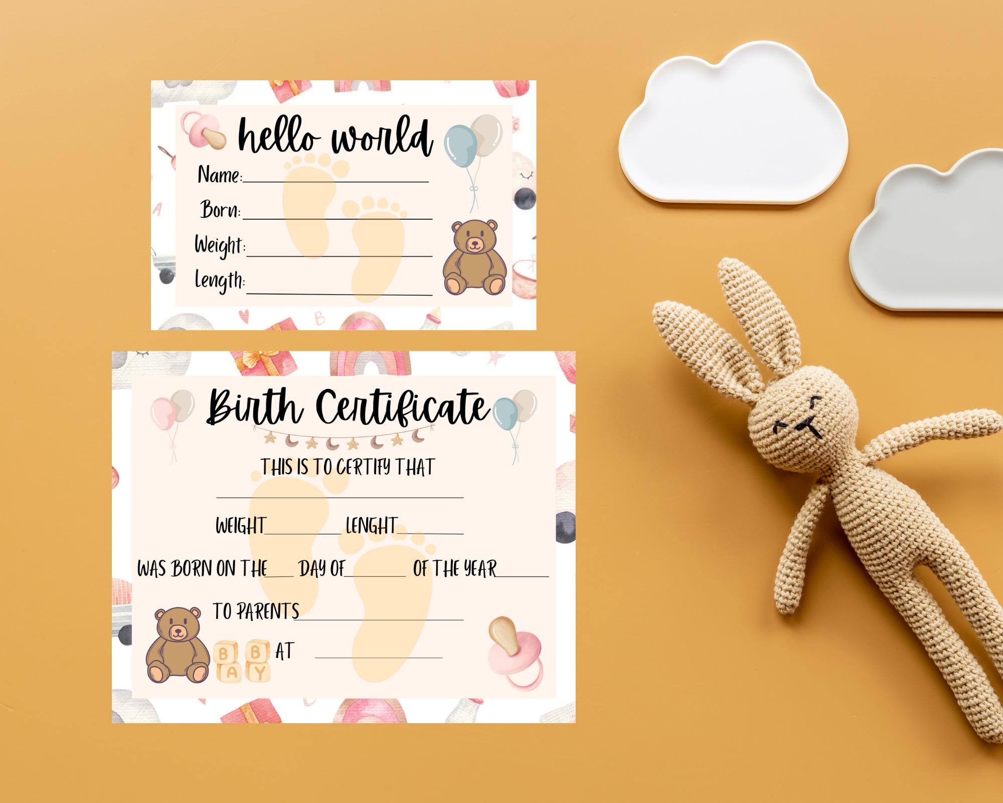 Printable Crib Card and Birth Certificate - Etsy