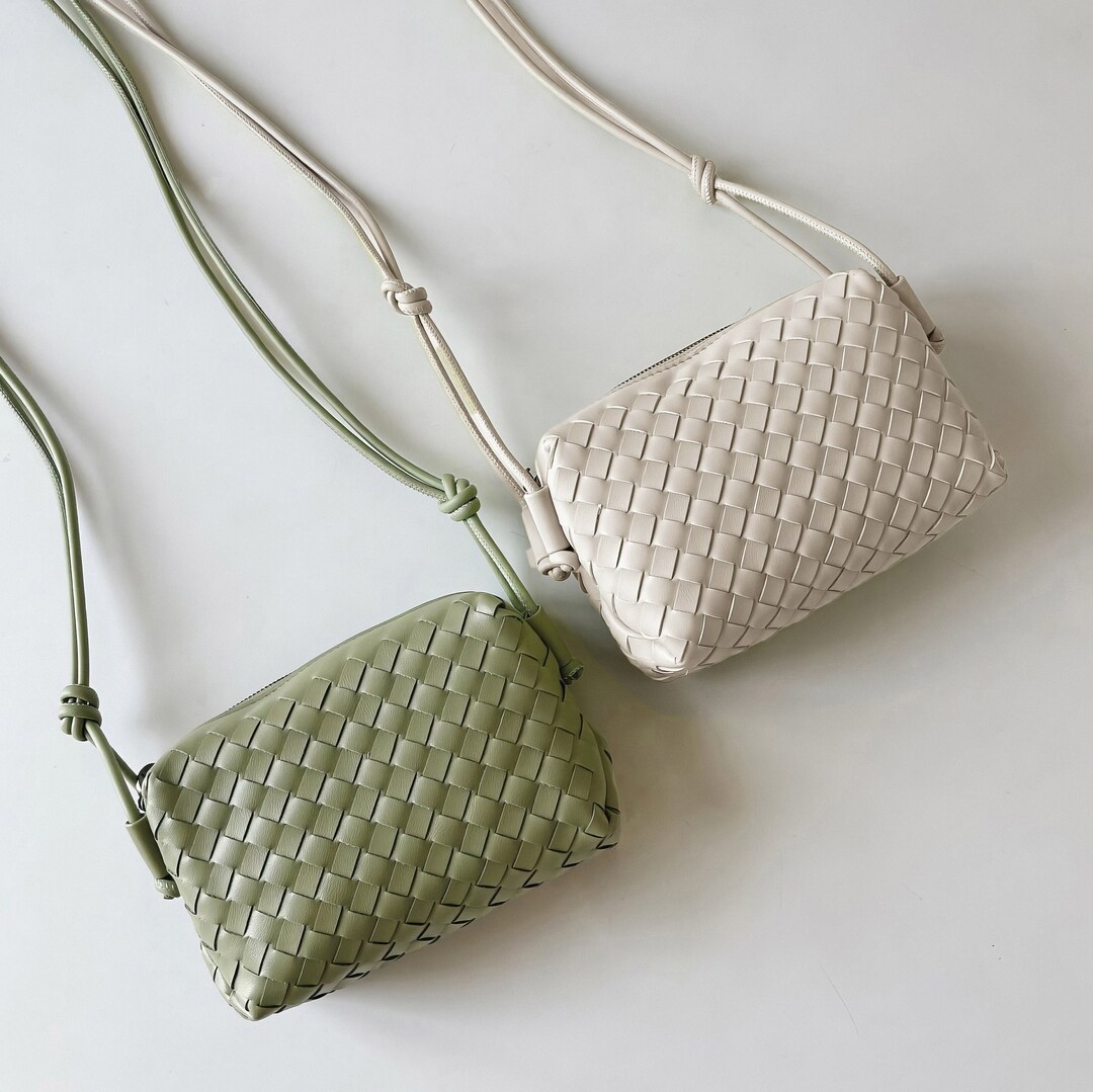 Small Leather Woven Bags, Weaved Leather Shoulder Bag, Leather Sling ...