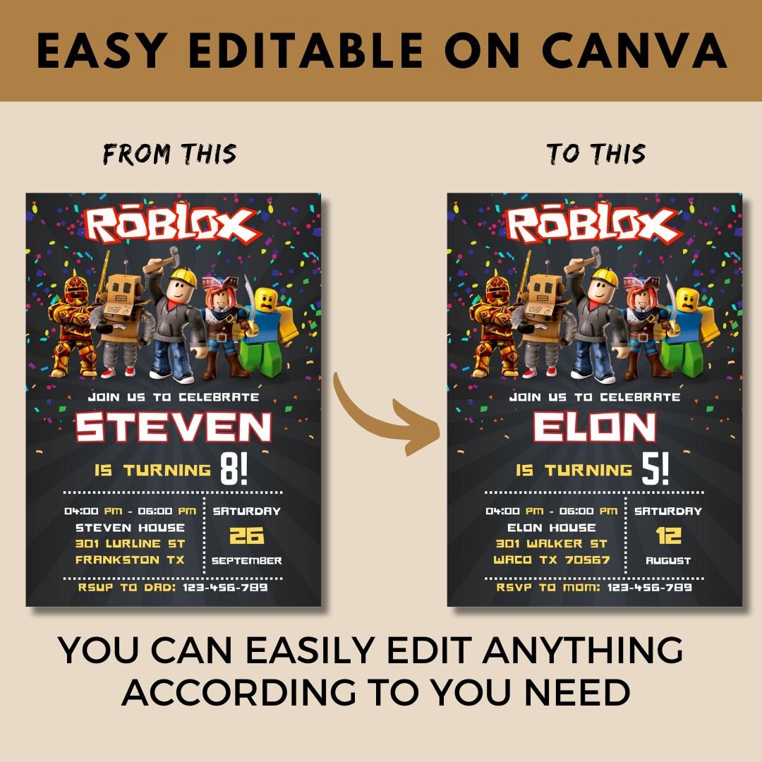 Roblox Invitation, Roblox Invite, Game Party, Roblox Boys Birthday ...