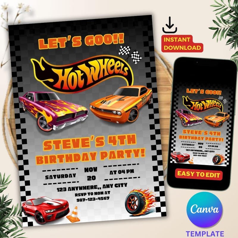 Hot Wheels Birthday Invitation - Etsy