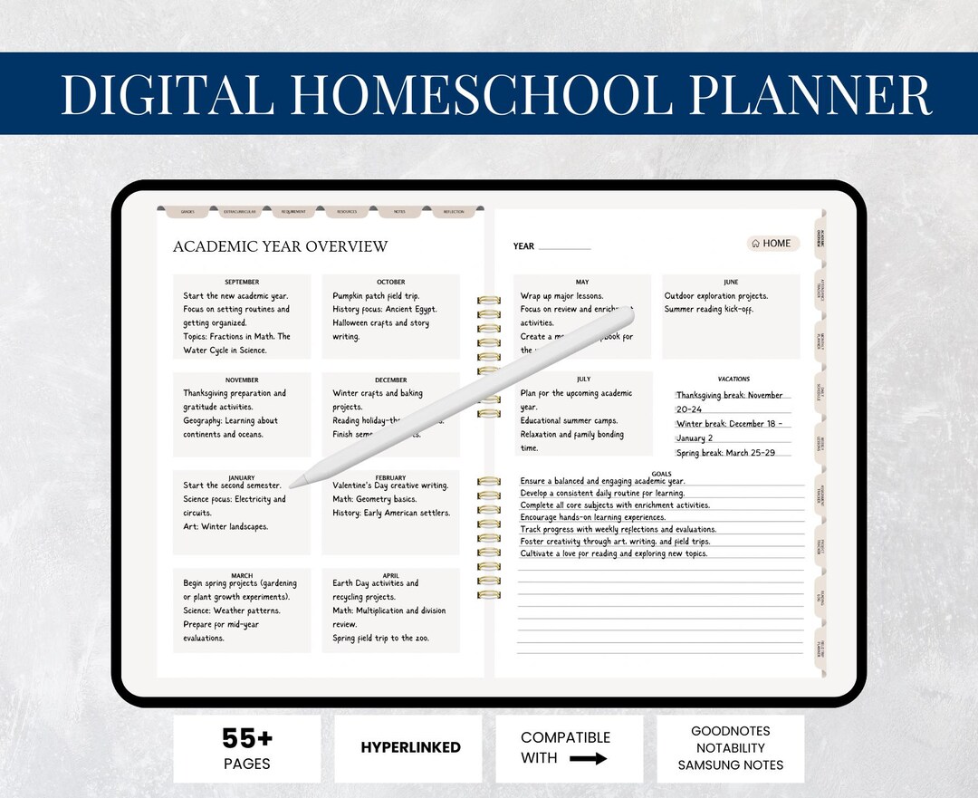 Digital Homeschool Planner: Hyperlinked, Undated (PDF) - Etsy