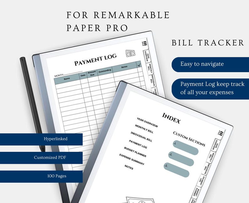 Digital Bill Tracker, Budget Planner for Remarkable Paper Pro ...