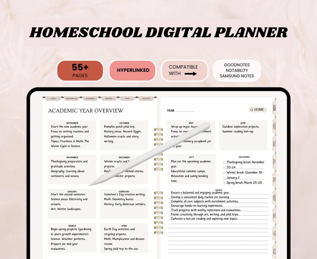 Digital Homeschool Planner: Hyperlinked, Undated (PDF) - Etsy