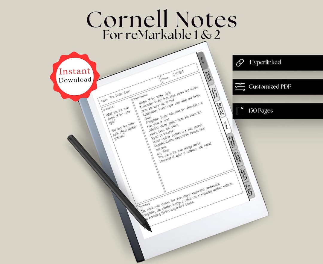 Cornell Notes, Remarkable 2, Note Taking, Note Taking Template, Cornell ...