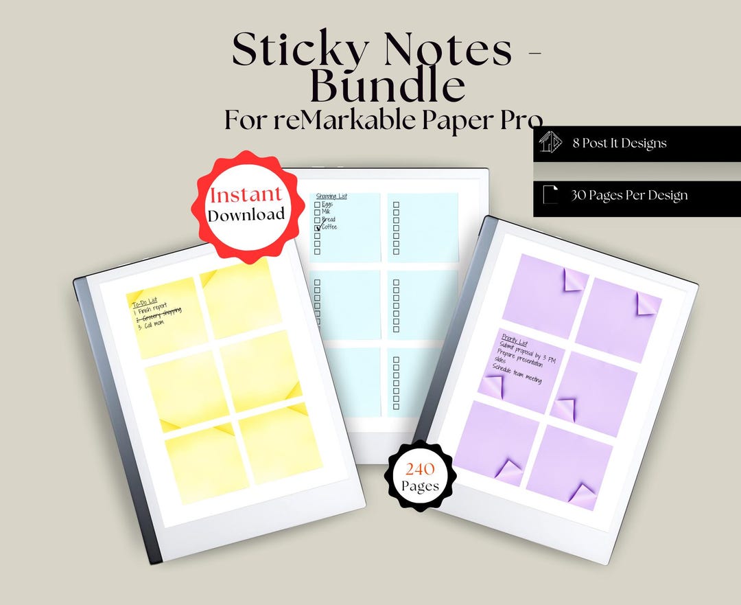 Sticky Notes Bundle, Remarkable Paper Pro, Remarkable Templates, Post ...