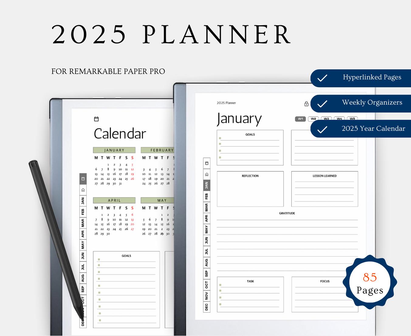 2025 Planner for Remarkable Paper Pro, Remarkable Templates, Remarkable ...