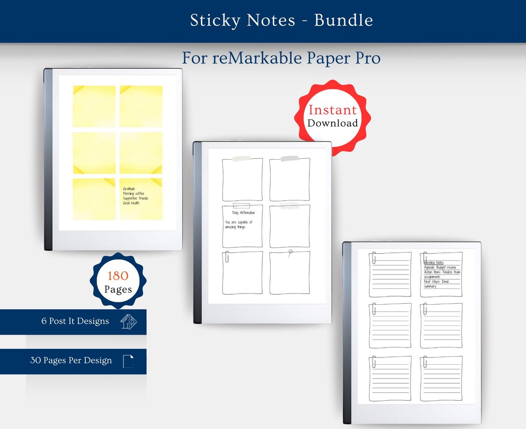 Sticky Notes Bundle, Remarkable Paper Pro, Remarkable Templates, Post ...