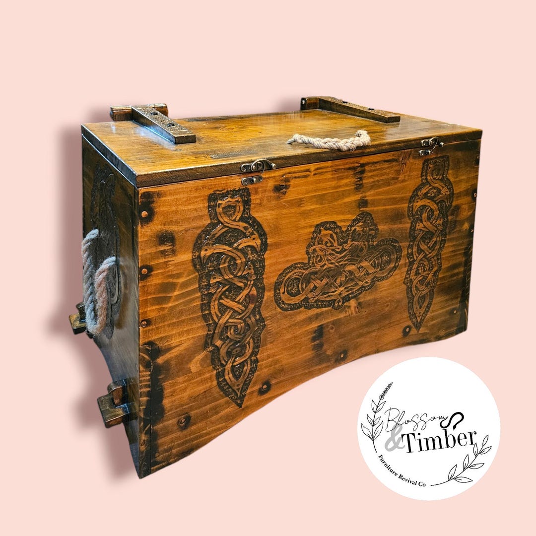 Hand-made Norse Style Sea Chest | Hand-carved Viking Trunk | Bedding ...
