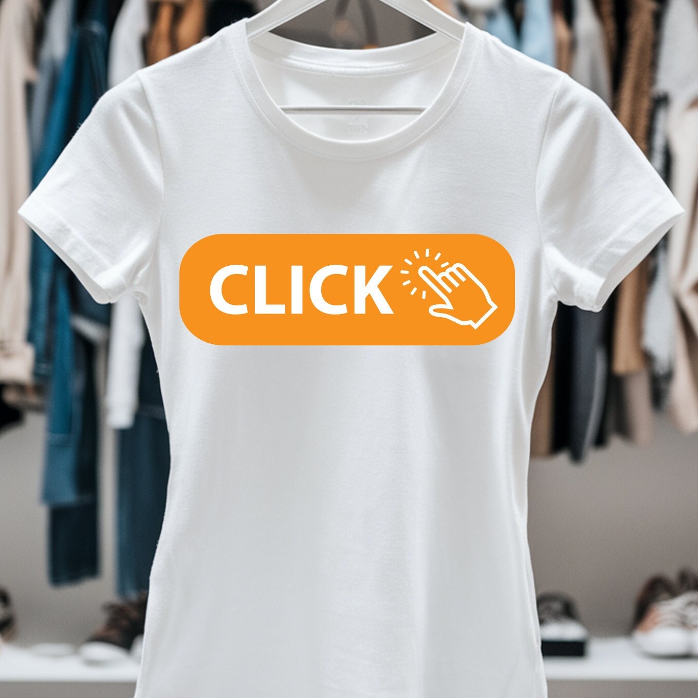 Click T-shirt, Funny Print. Click Here Design White Women T-shirt ...