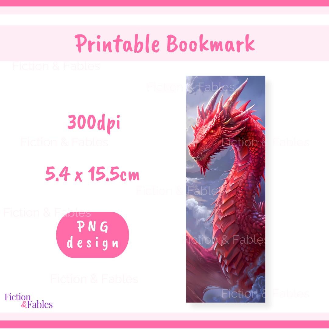 Printable Red Dragon Bookmark - PNG Design - Fantasy Dragon Bookmark ...