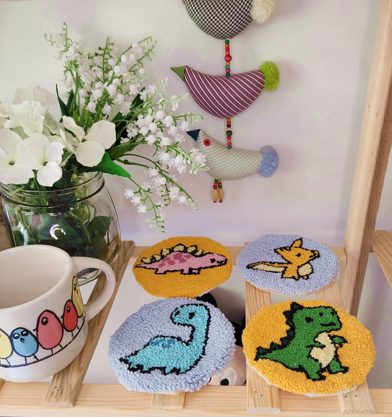 4 Pieces Dinosaur Punch Coasters Diy Kit ,cute Mug Mat for Boys Room ...