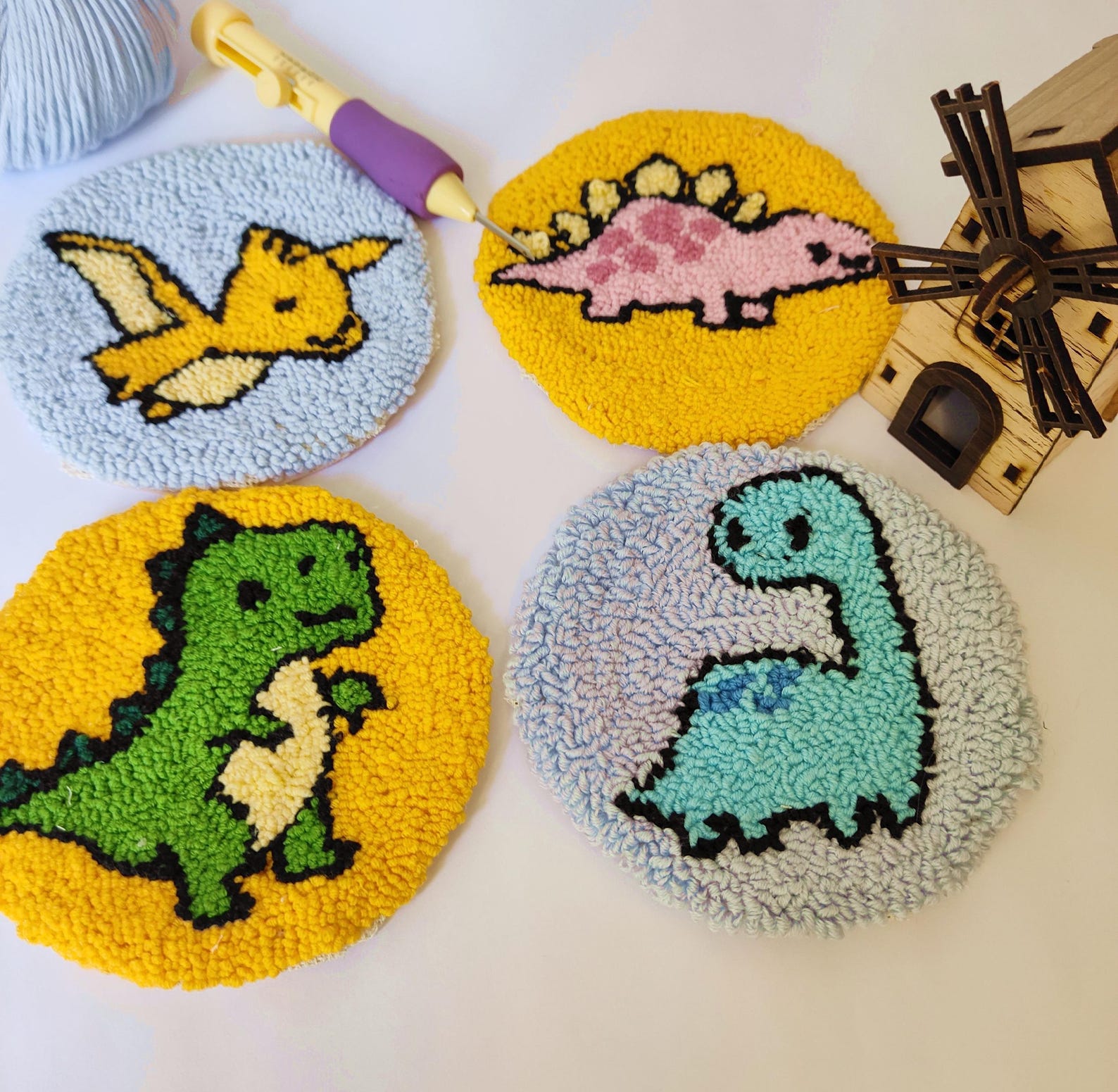 4 Pieces Dinosaur Punch Coasters Diy Kit ,cute Mug Mat for Boys Room ...