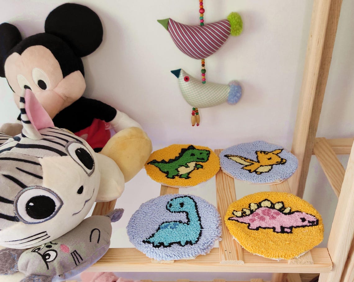4 Pieces Dinosaur Punch Coasters Diy Kit ,cute Mug Mat for Boys Room ...