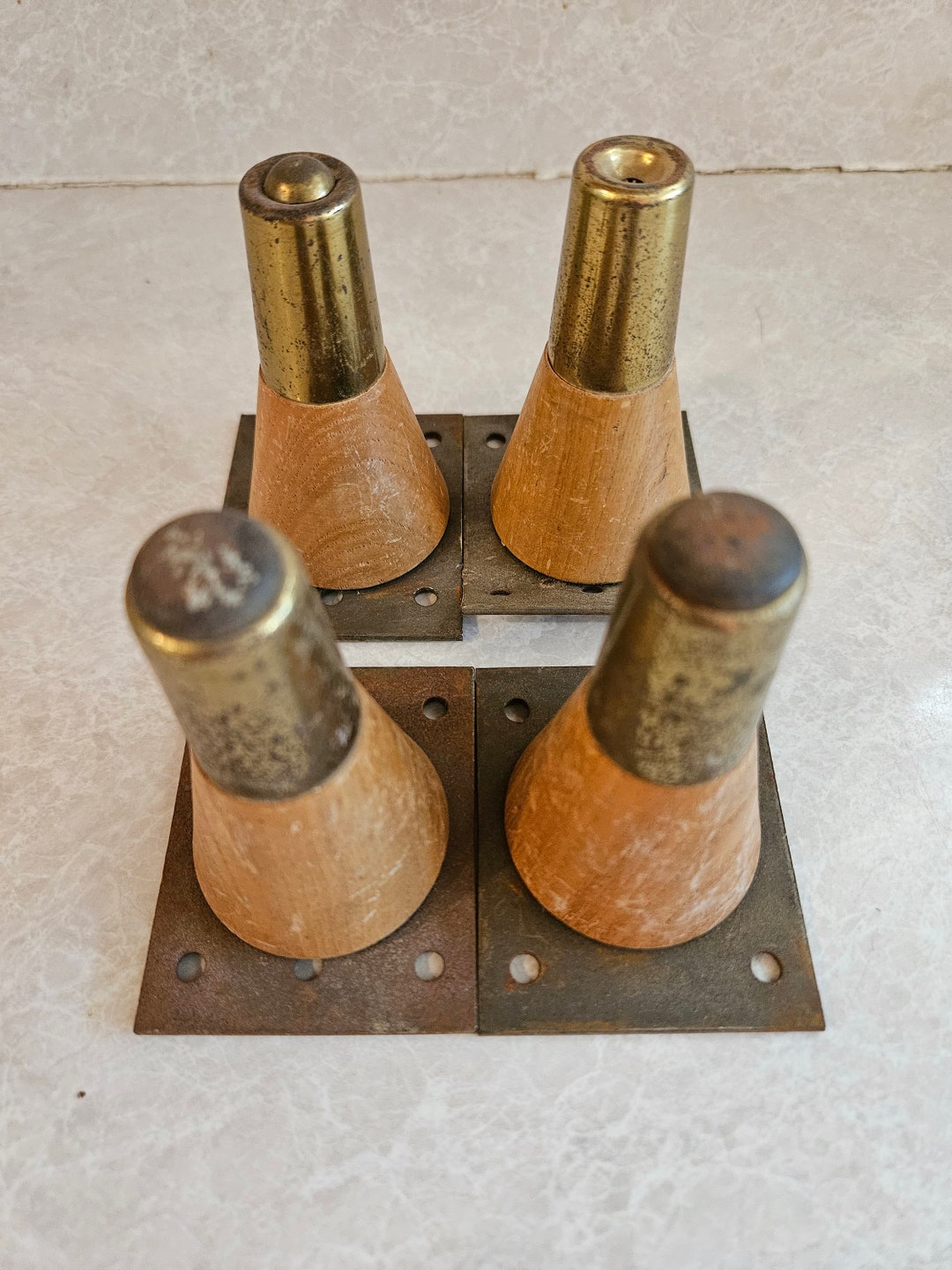 Set of Vintage MCM Wood & Brass Legs - Etsy