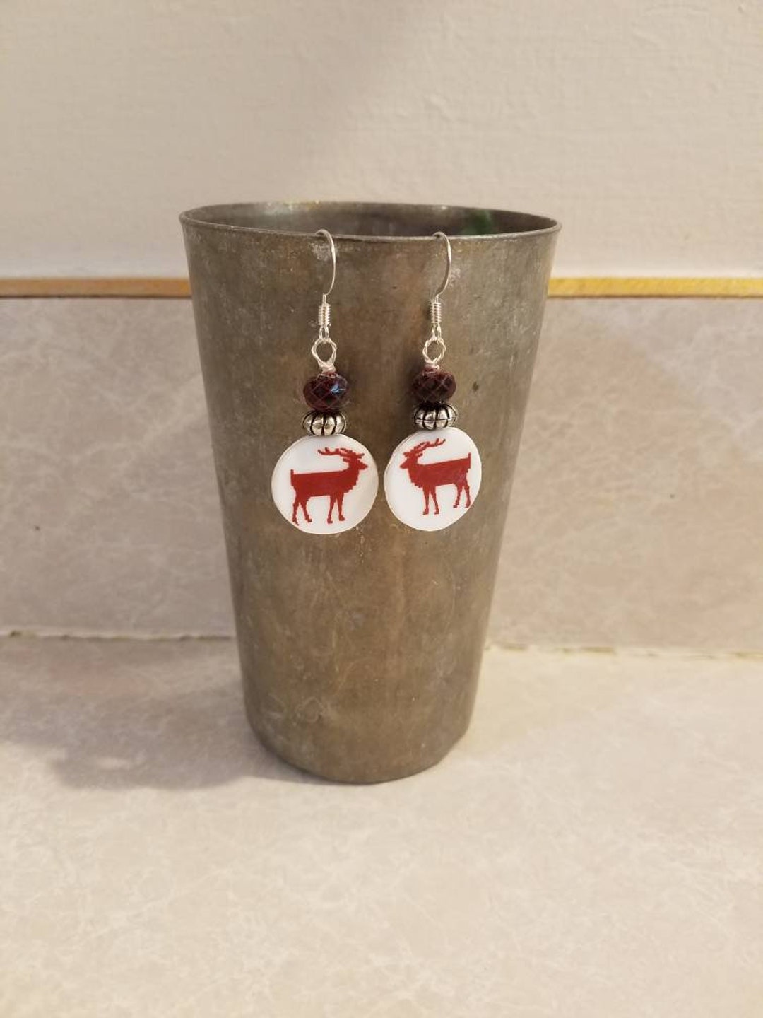 Upcycled Nordic Blu Corelle Elk Earrings - Etsy