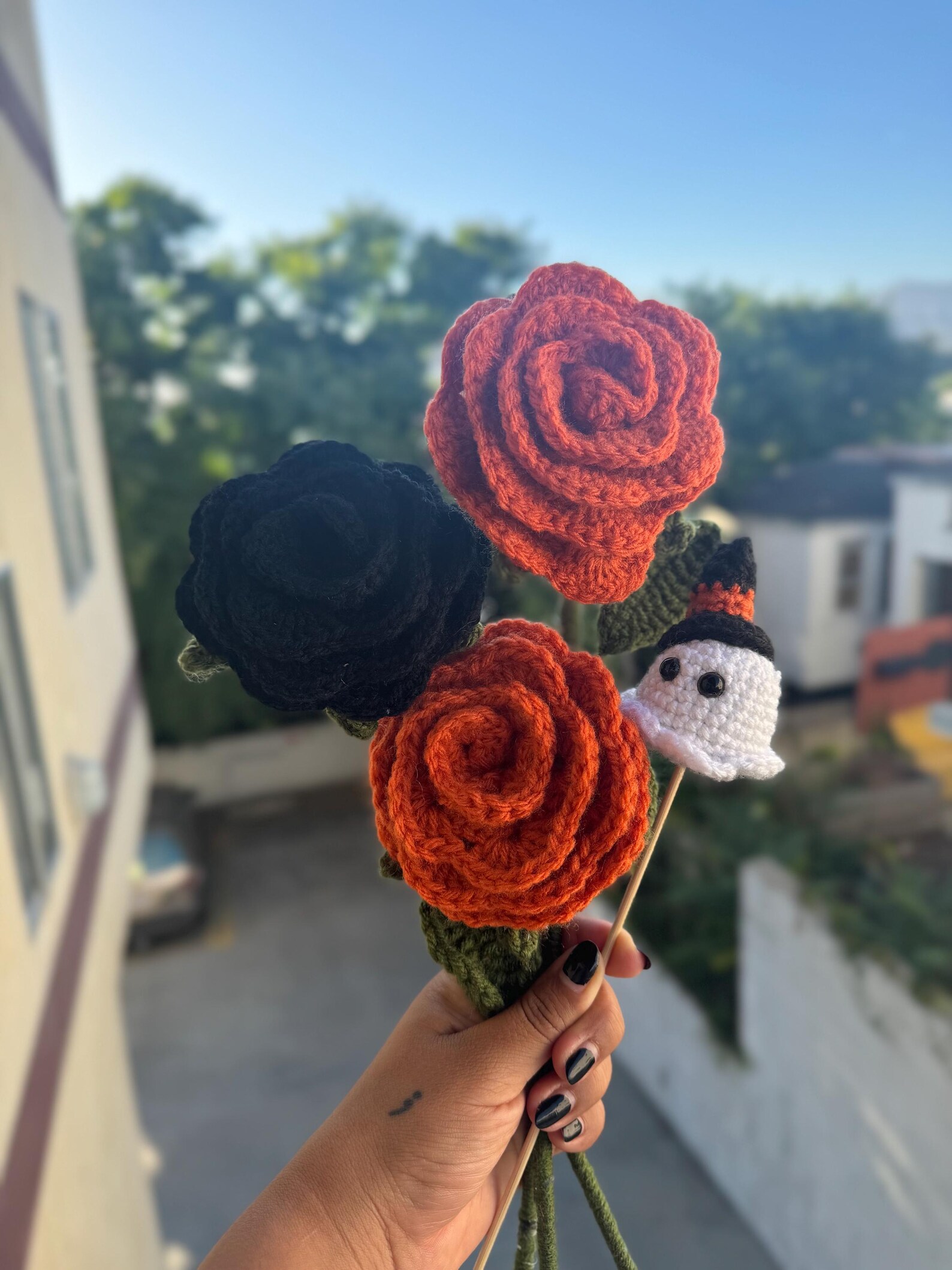 Cute Crochet Halloween Rose Bouquet Halloween Roses Ghost Roses - Etsy