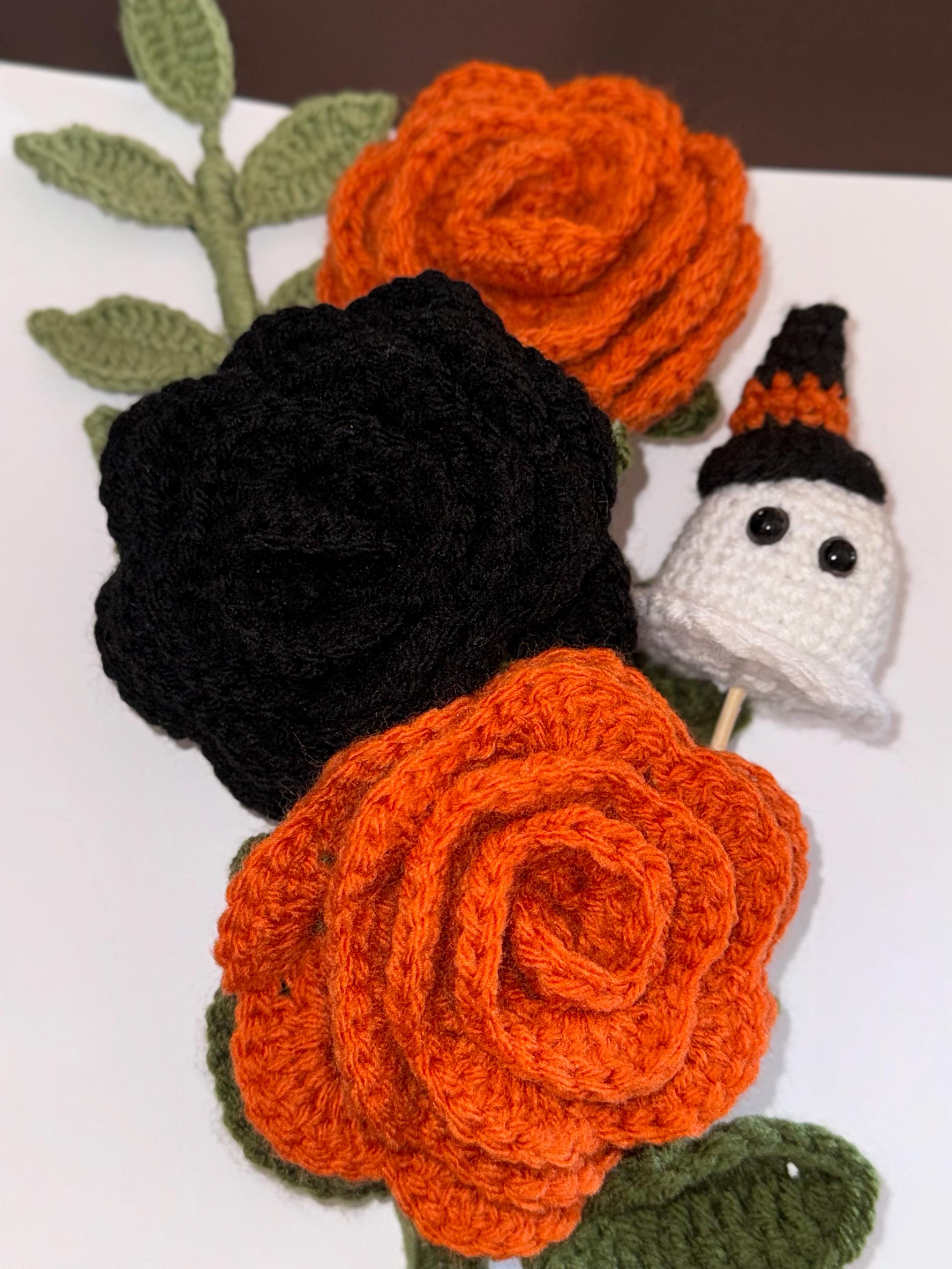 Cute Crochet Halloween Rose Bouquet Halloween Roses Ghost Roses - Etsy