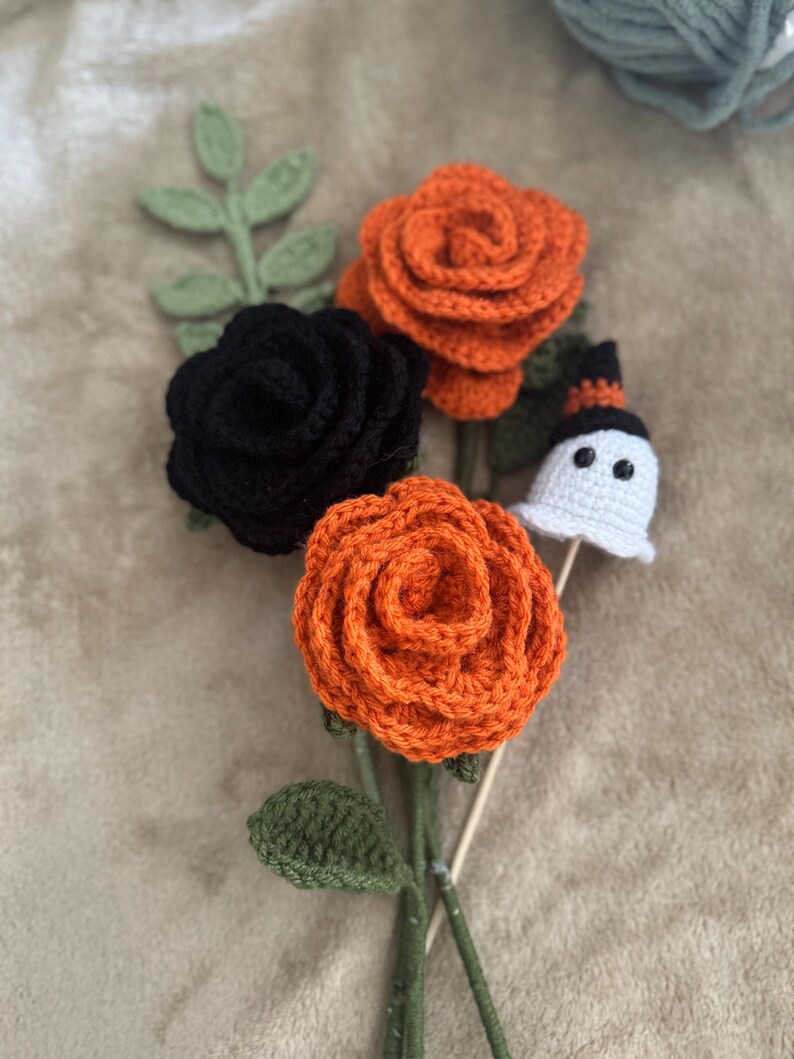 Cute Crochet Halloween Rose Bouquet Halloween Roses Ghost Roses - Etsy