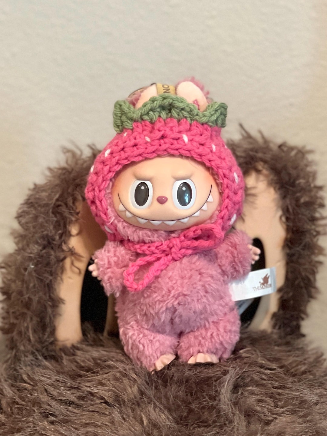 Crochet Pink Strawberry Labubu Hat Accessory Clothing - Etsy